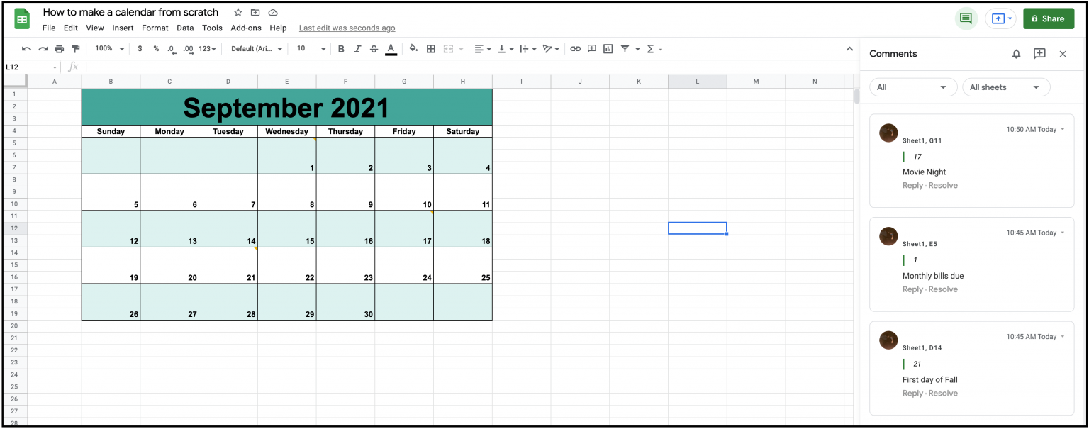 How To Create A Calendar In Google Sheets