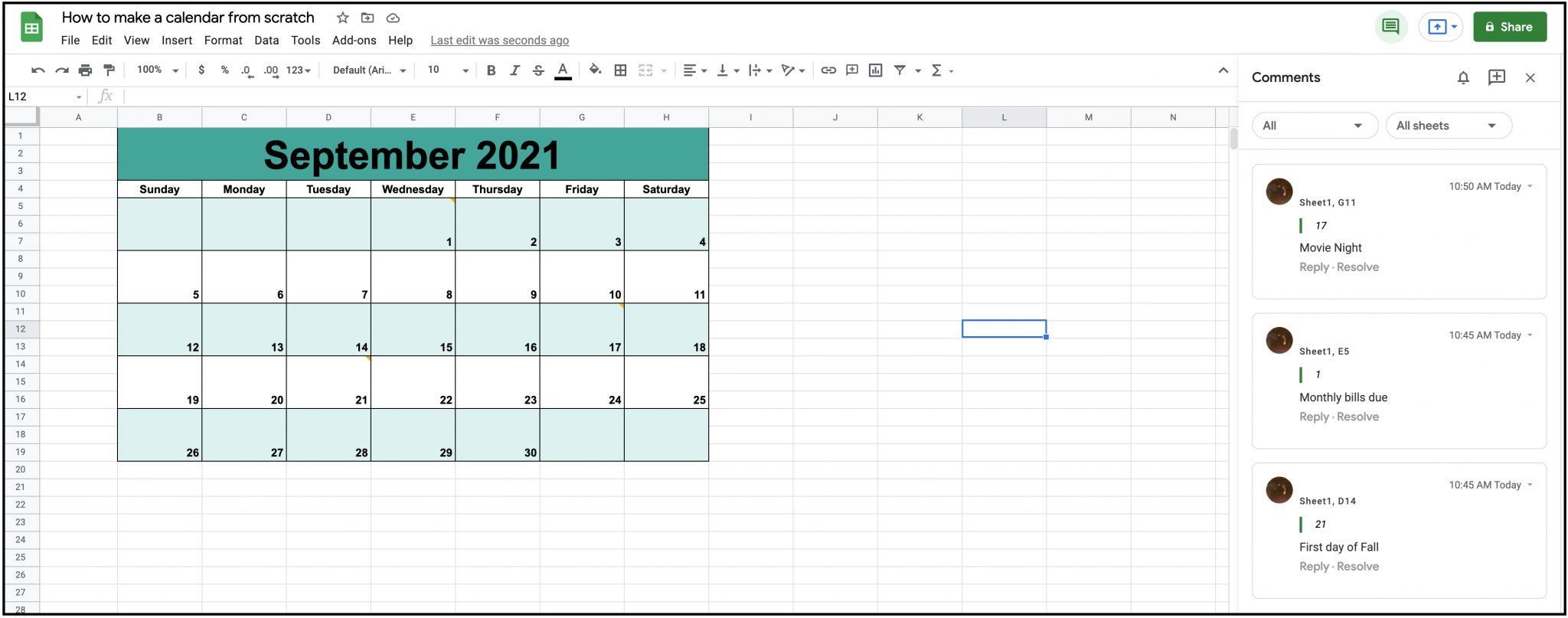 How To Create A Calendar In Google Sheets